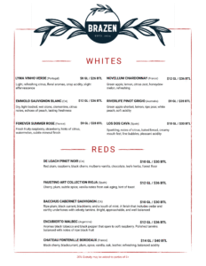 Brazen Restaurant | Menu